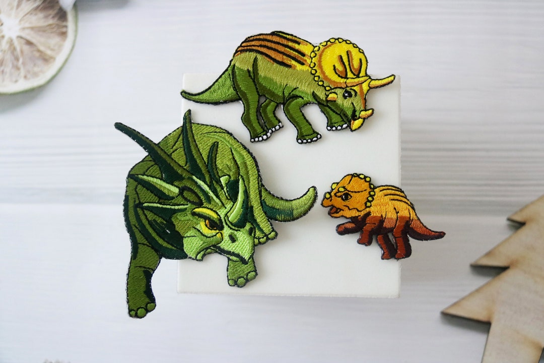 Triceratops Patch, Dinosaur Patch, Iron on Patch, Embroidered Patch, Applique, Iron on Clothing ...