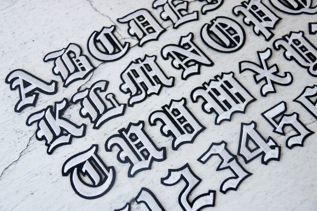 White Gothic Personalized Letters Number Patch, Iron on Letters for T ...