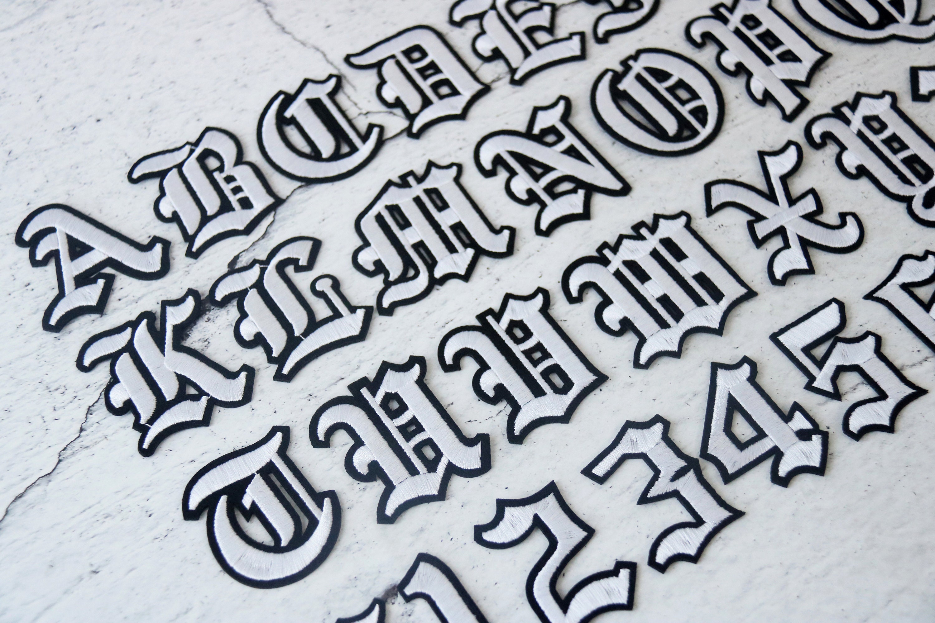 White Gothic Personalized Letters Number Patch, Iron on Letters for T ...
