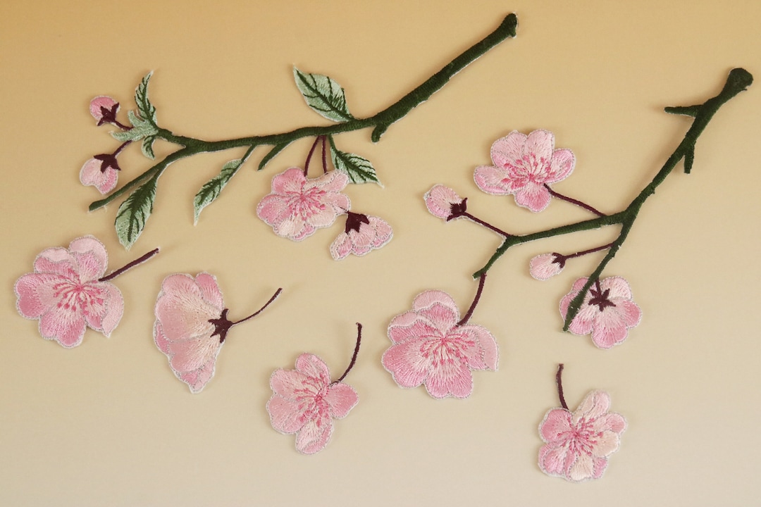Gorgeous Pink Cherry Blossom Patch, Flower, Iron on Patch, Embroidered Patch, Applique, Iron on ...