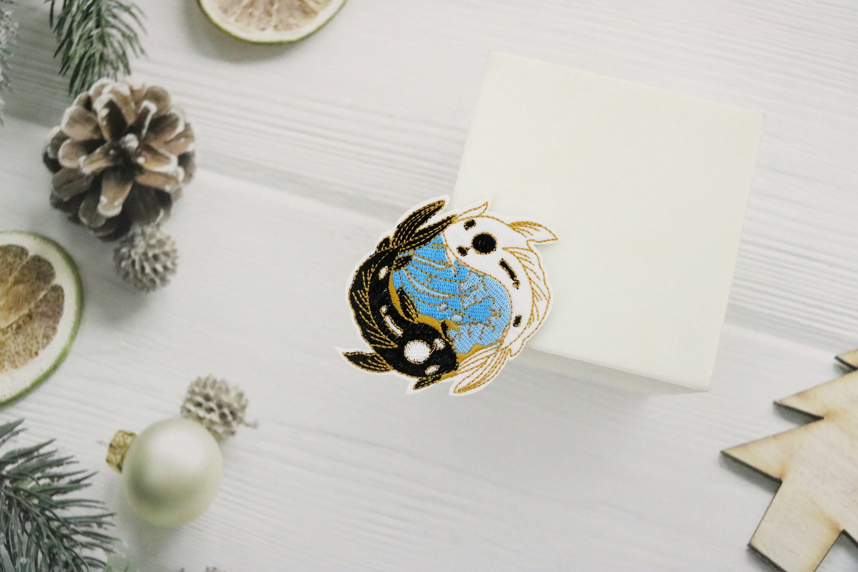 Koi Fish Patch, Black Fish and White Fish, Iron on Patch, Embroidered ...