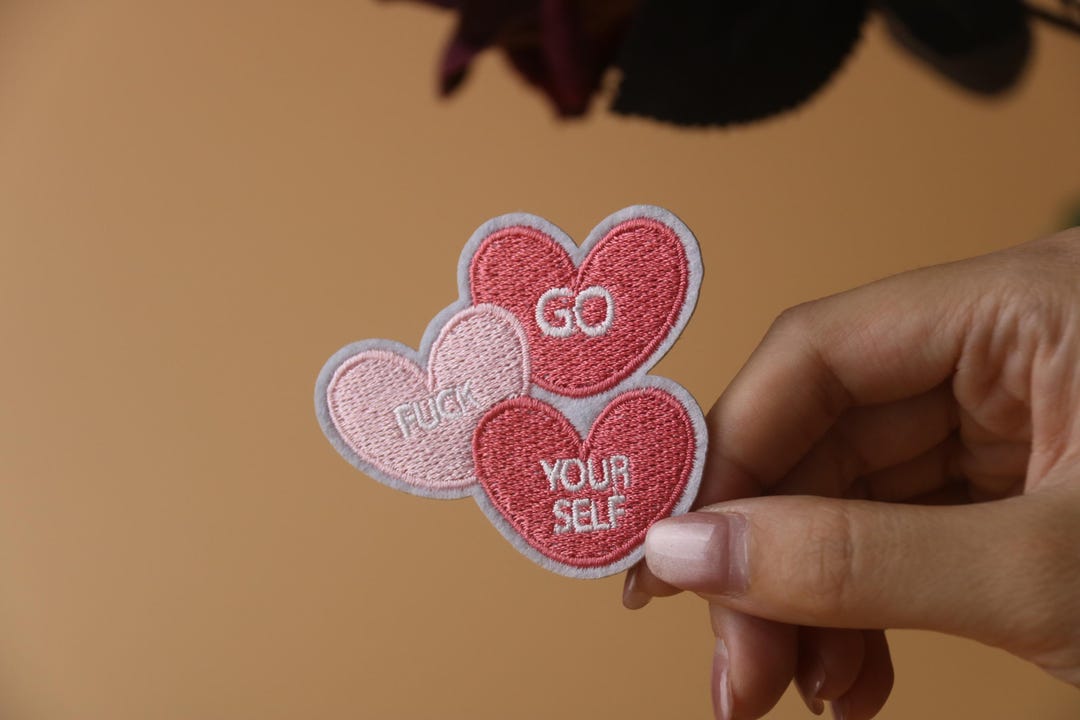 Pink Heart Patch, Go Fuck Yourself Patch, Girly Patch, Iron on Patch, Embroidered Patch ...