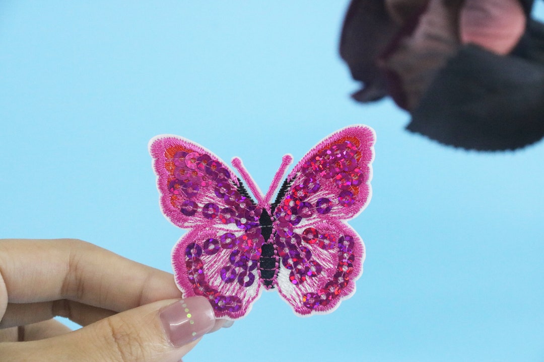 Pink Sequined Butterfly Patch. Iron on Patch, Embroidered Patch ...