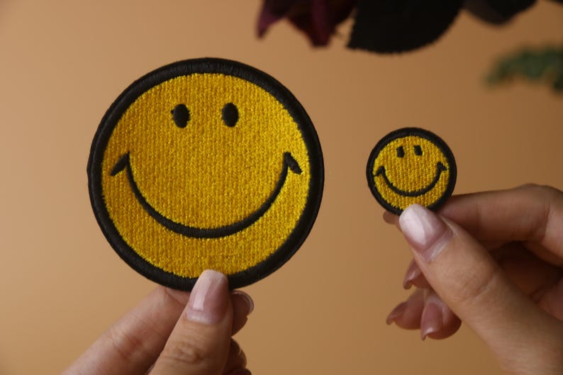 Smile Face Patch, Stick On, Cute, Emoji, Iron on Patch, Embroidered ...