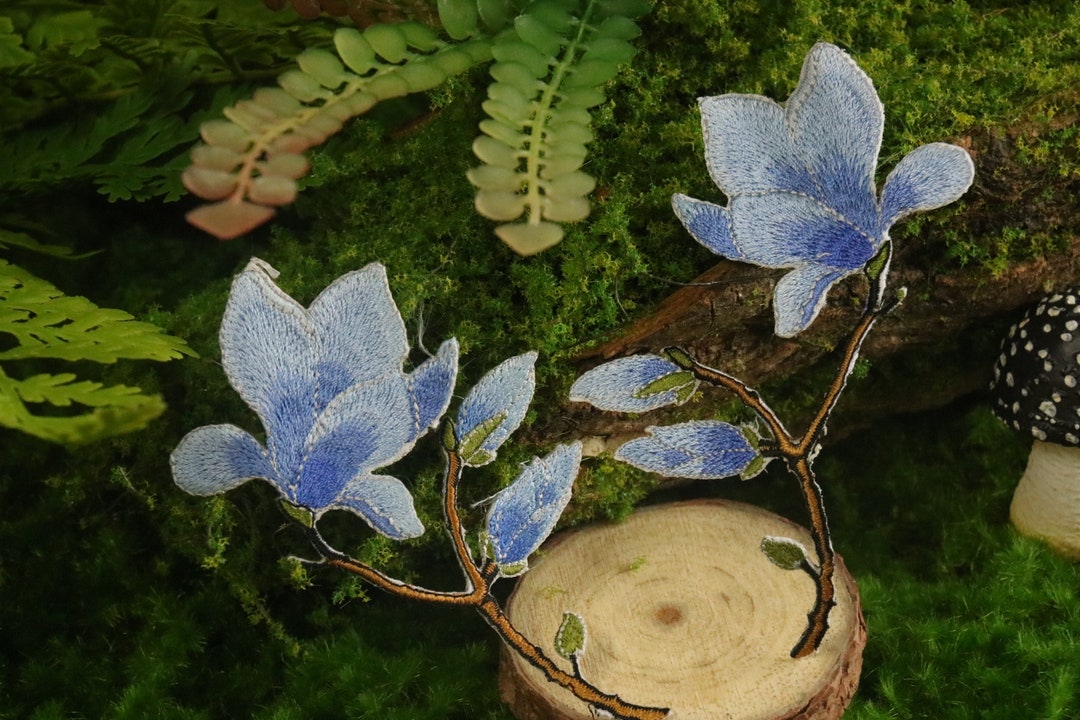 A Pair of Blue Lily Magnolia Patches, Flower Patch, Iron on Patch ...