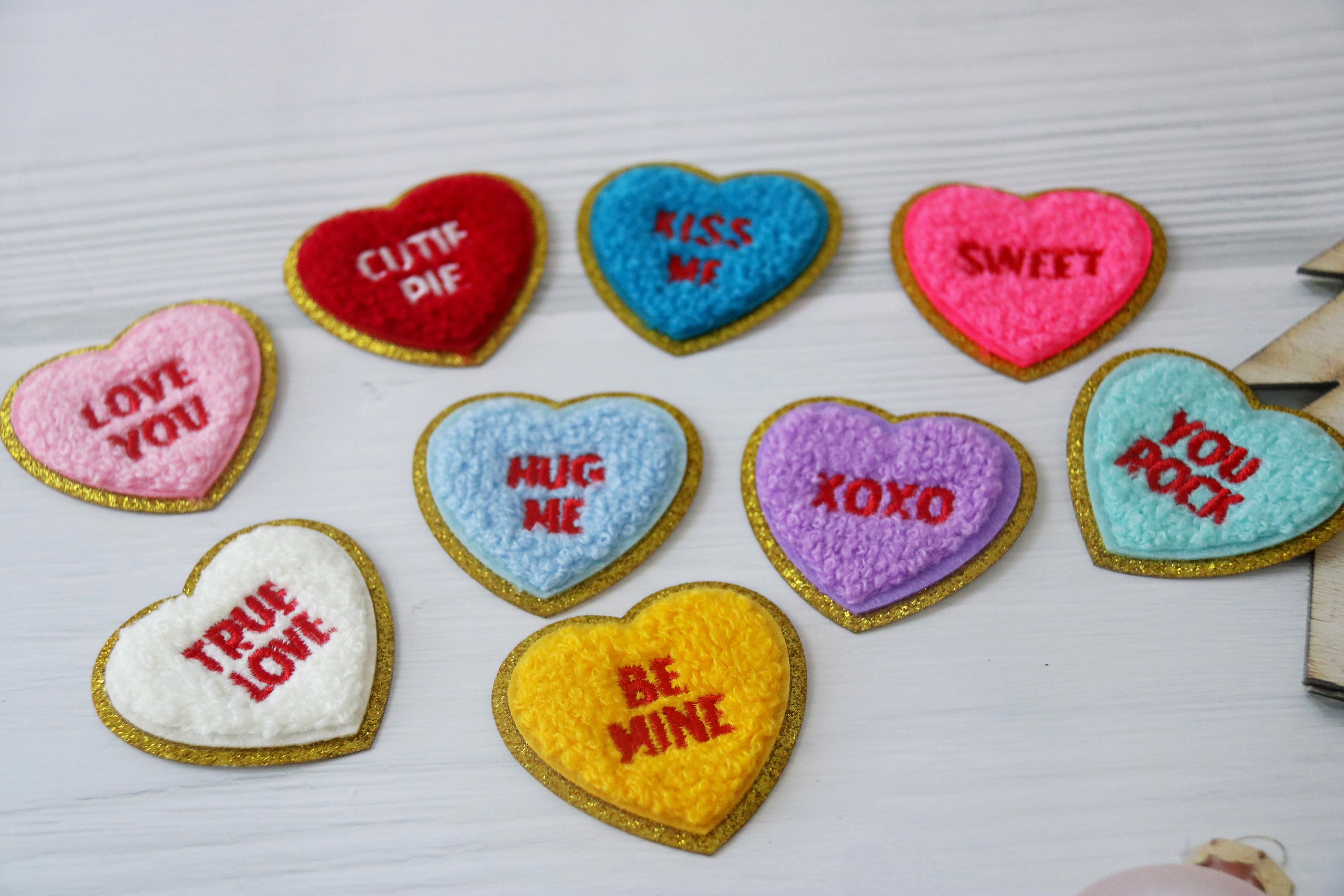Chenille Rainbow Hearts Patch, Cute Pie, Be Mine, XOXO, Sweet Patch ...