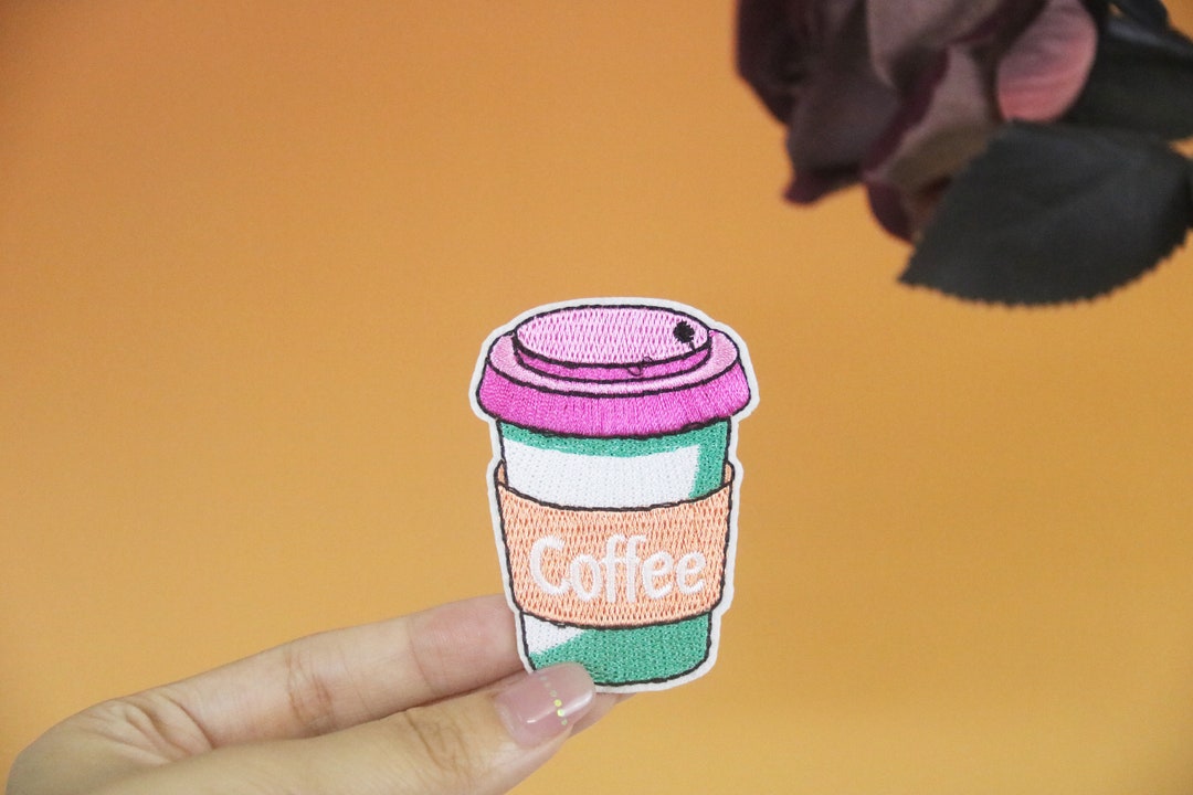 Coffee Patch, Takeout Coffee Patch, Iron on Patch, Embroidered Patch, Applique, Iron on Clothing ...