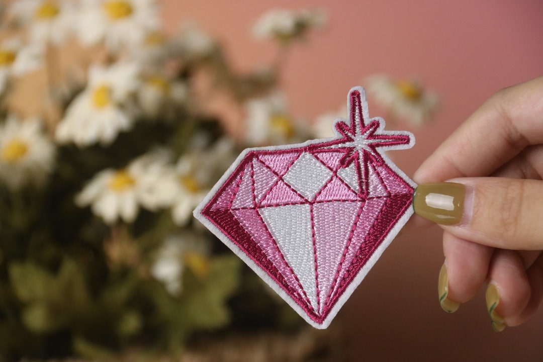 Pink Diamond Patch, Ruby Patch, Iron on Patch, Embroidered Patch ...