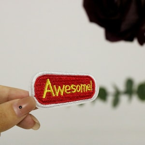 Awesome Patch, Word Patch, Iron on Patch, Embroidered Patch, Applique, Iron on Clothing Labels ...