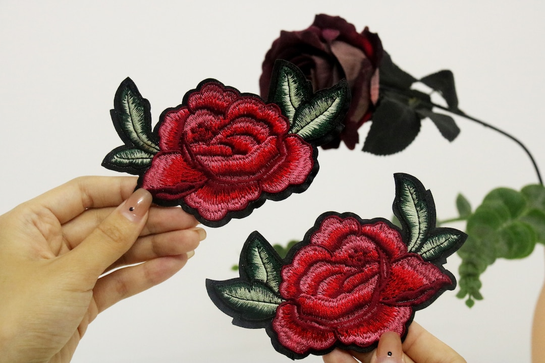 A Pair of Gorgeous Red Flower Patch, Iron on Patch, Embroidered Patch ...