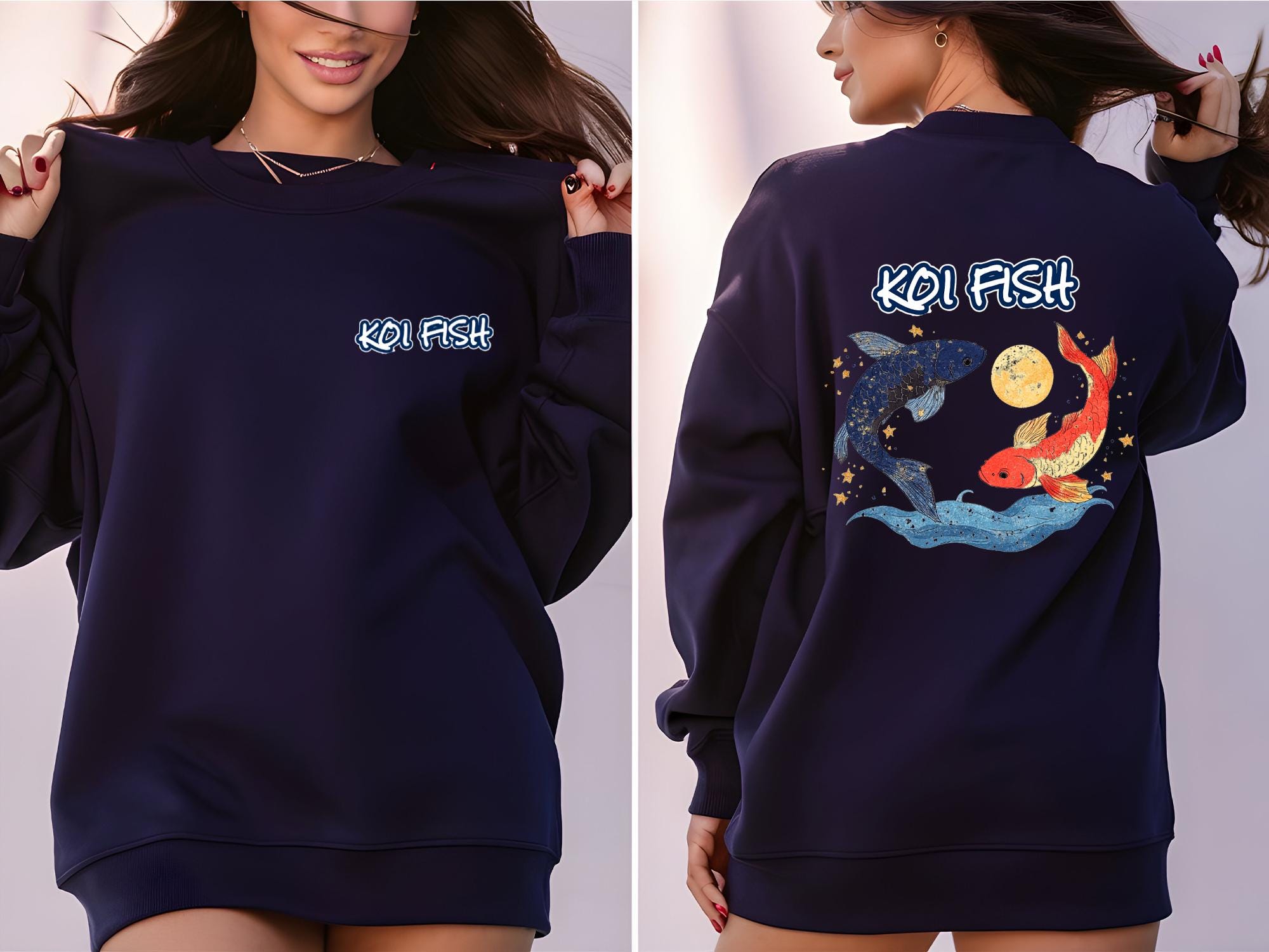 Cozy Vintage Japanese Koi Fish Sweatshirt, Nautical Animal Asian Art ...