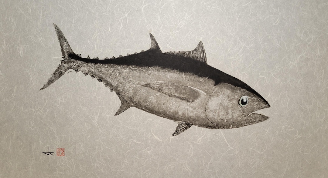 Original Blackfin Tuna Gyotaku – Handmade Ink Print on Thai Mulberry ...