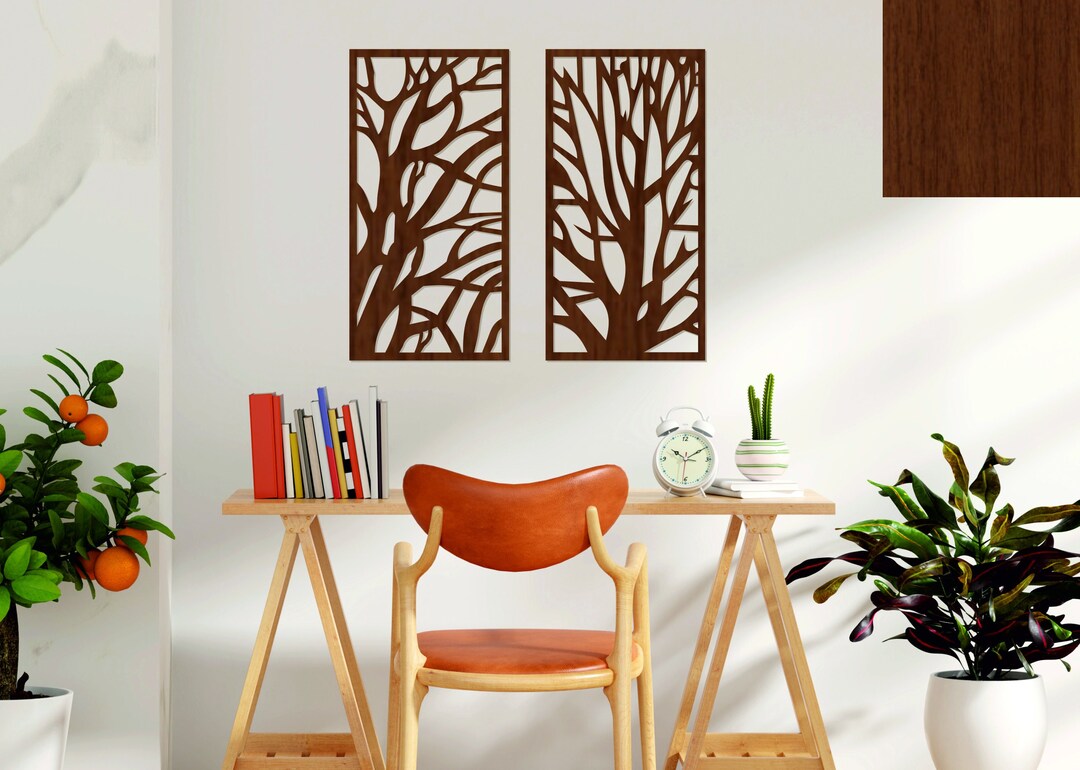 Wood Tree Branch Wall Art Set: Modern Laser Cut MDF Panels - Etsy
