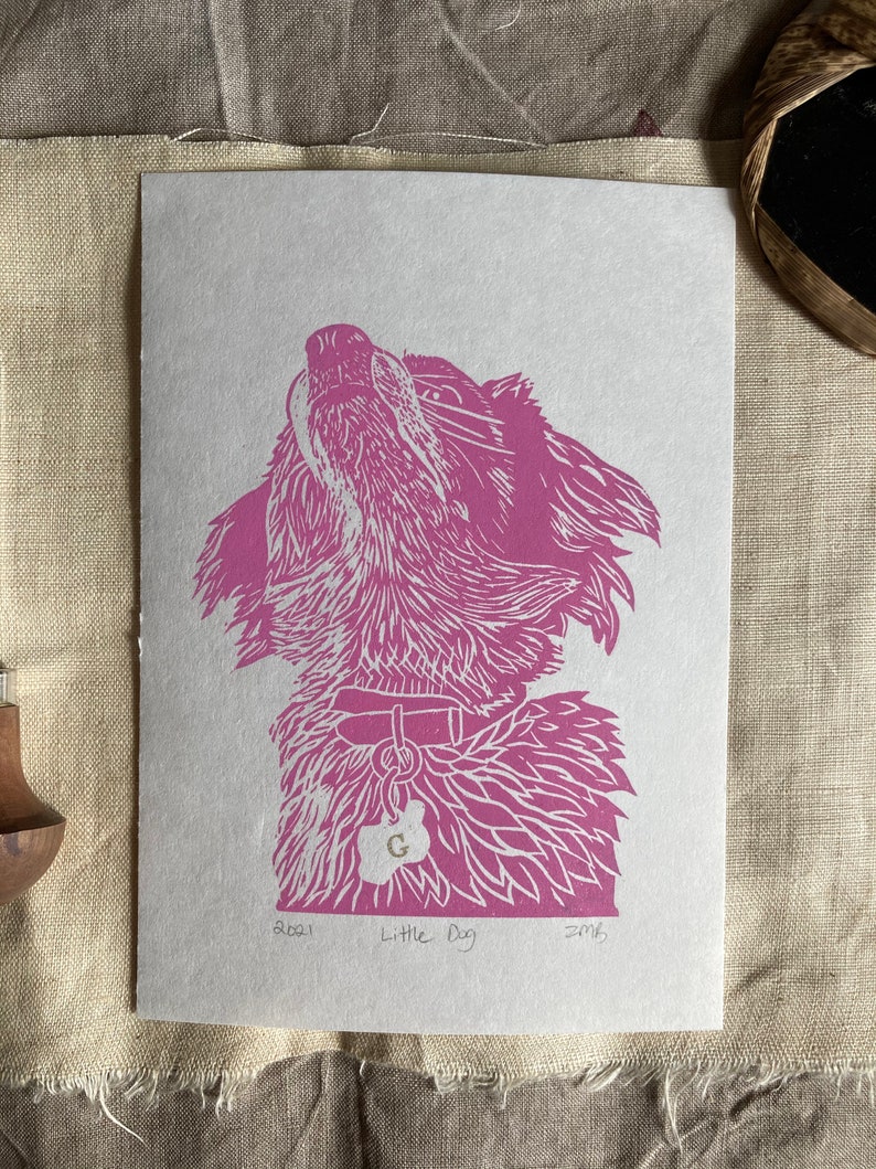 Hand Printed Little Dog Linocut | Etsy