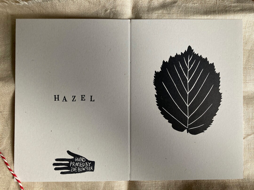 Hand Printed Hazel Leaf Linocut Print Greetings Card - Etsy