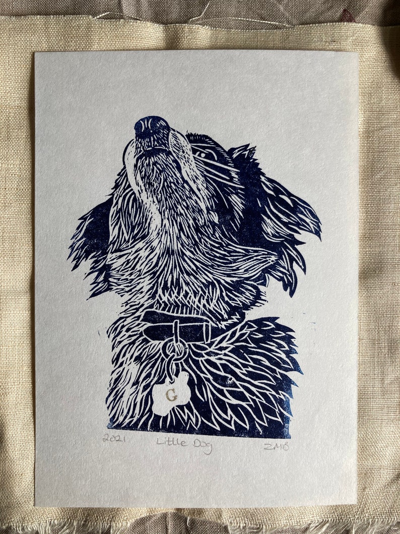 Hand Printed Little Dog Linocut - Etsy
