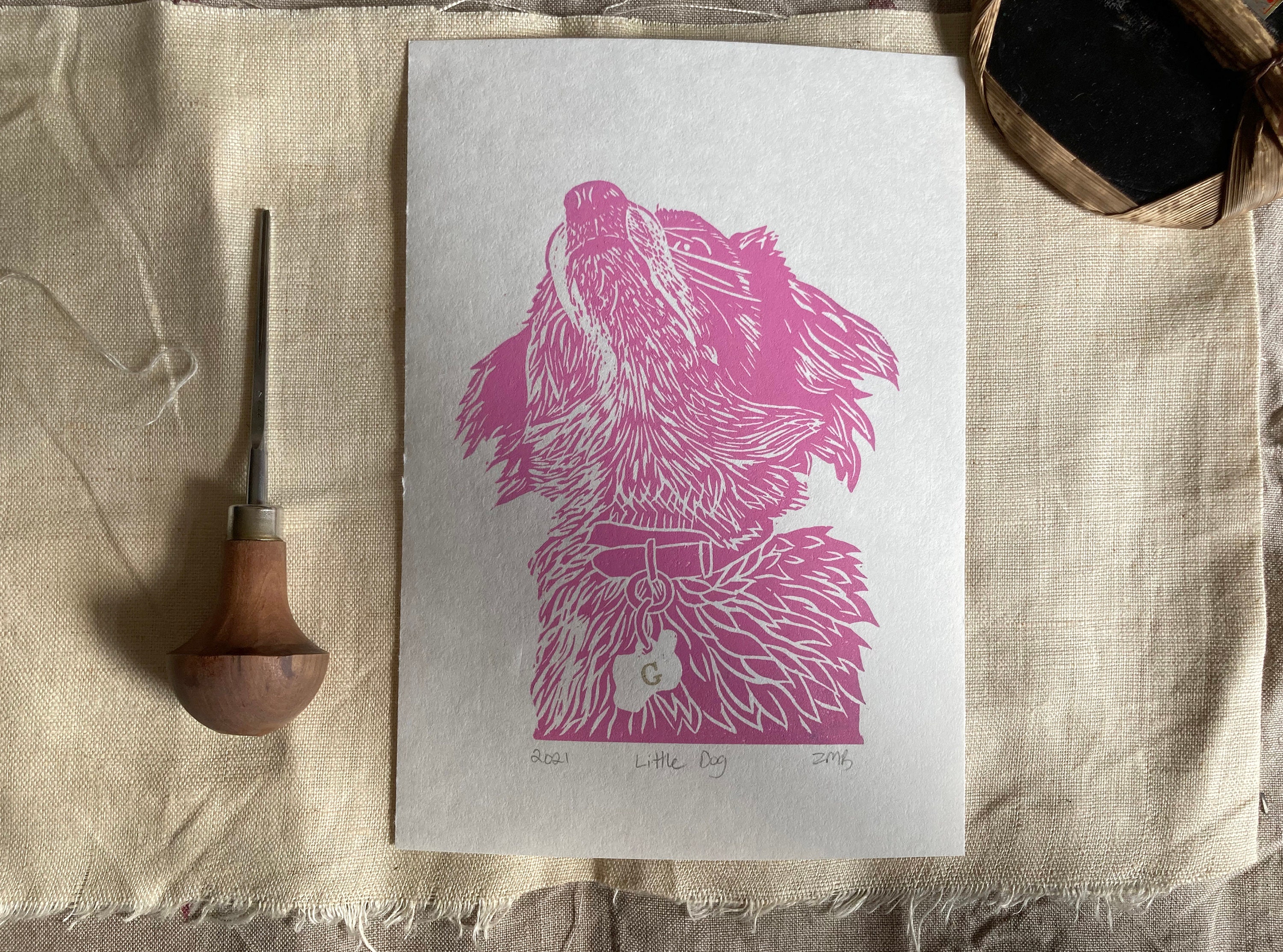 Hand Printed Little Dog Linocut - Etsy