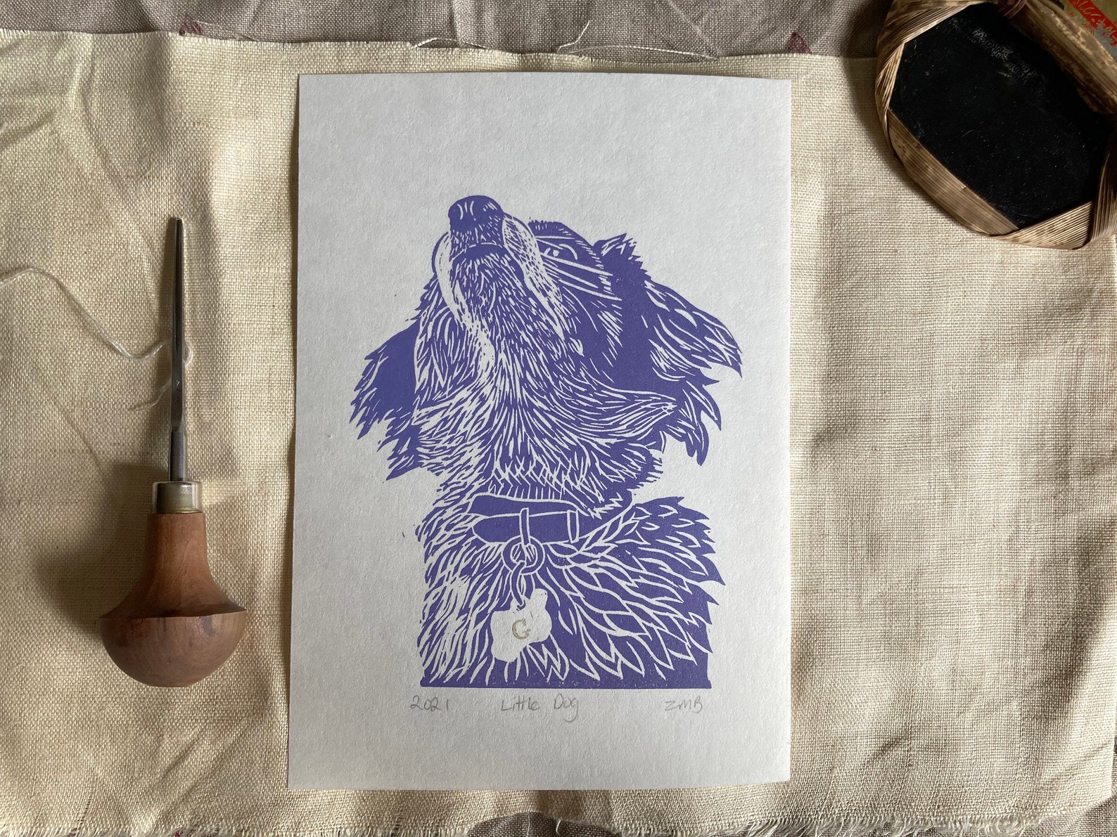 Hand Printed Little Dog Linocut | Etsy