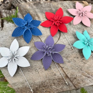 Leather Flower Pin for Lapels or Hats Flower Brooch or Stick Pin for ...