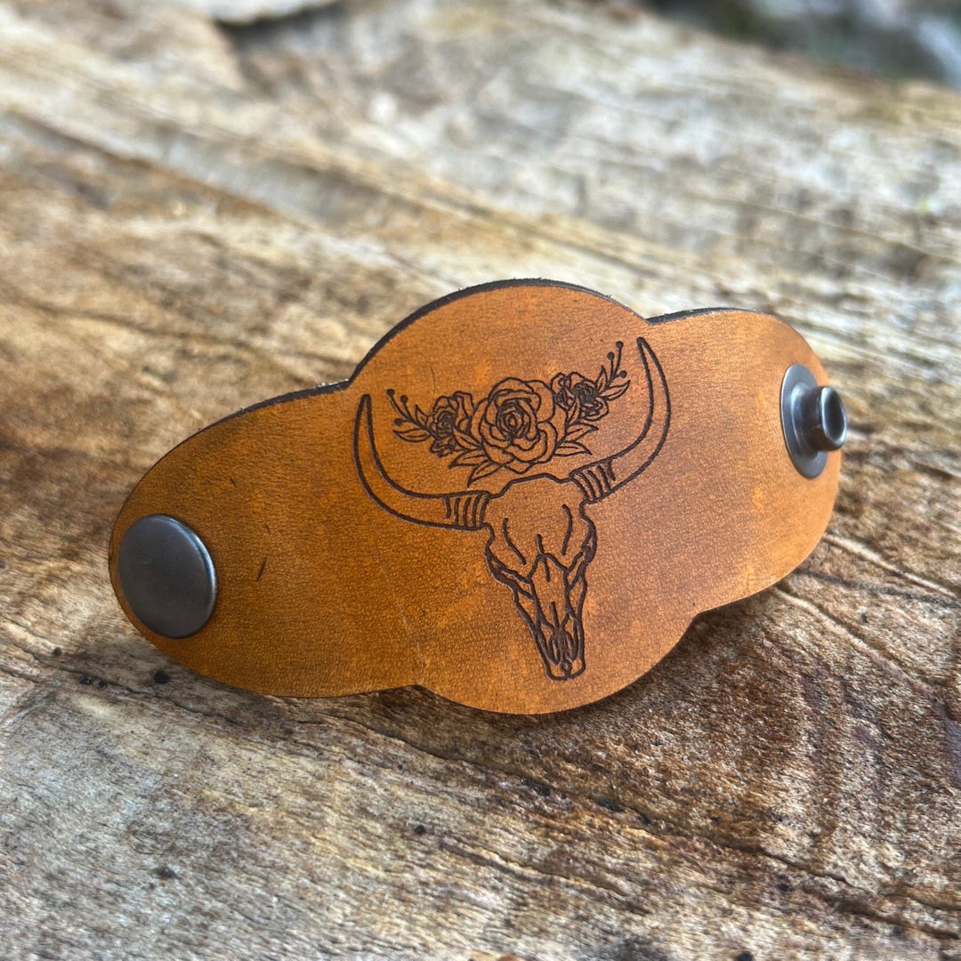 Bandana Slide - Vintage Tan Leather - Skull and Roses - Western Style ...