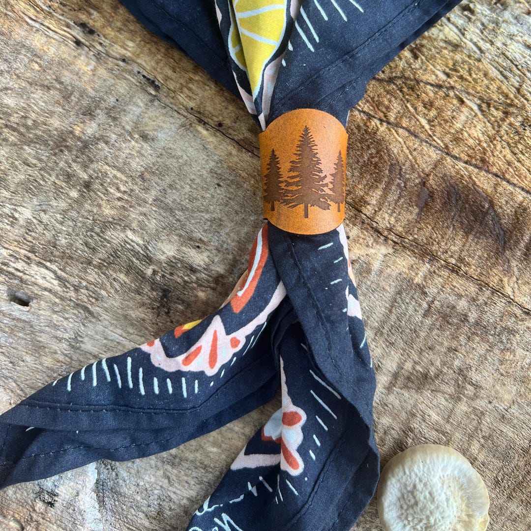 Vintage Tan Leather Bandana Slide: Trio of Trees Scarf Ring for Men or ...