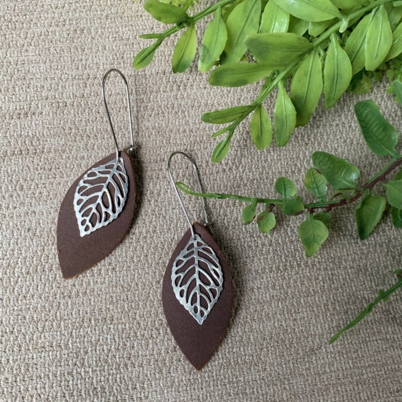 Leather Leaf Earrings - Etsy