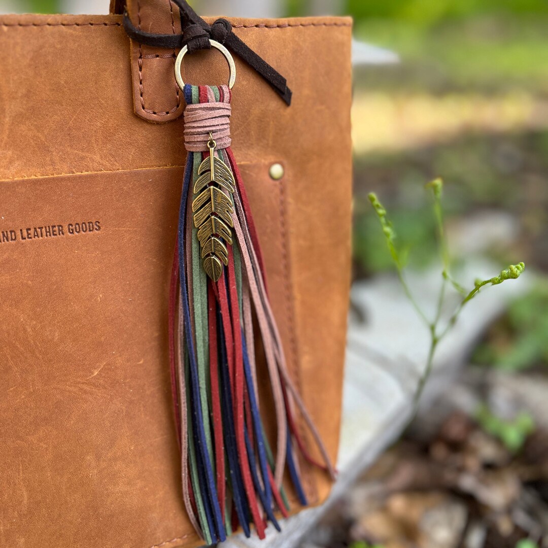 Tassel Purse Charm in Earth Tones With Feather Charm - Boho Style Bag ...