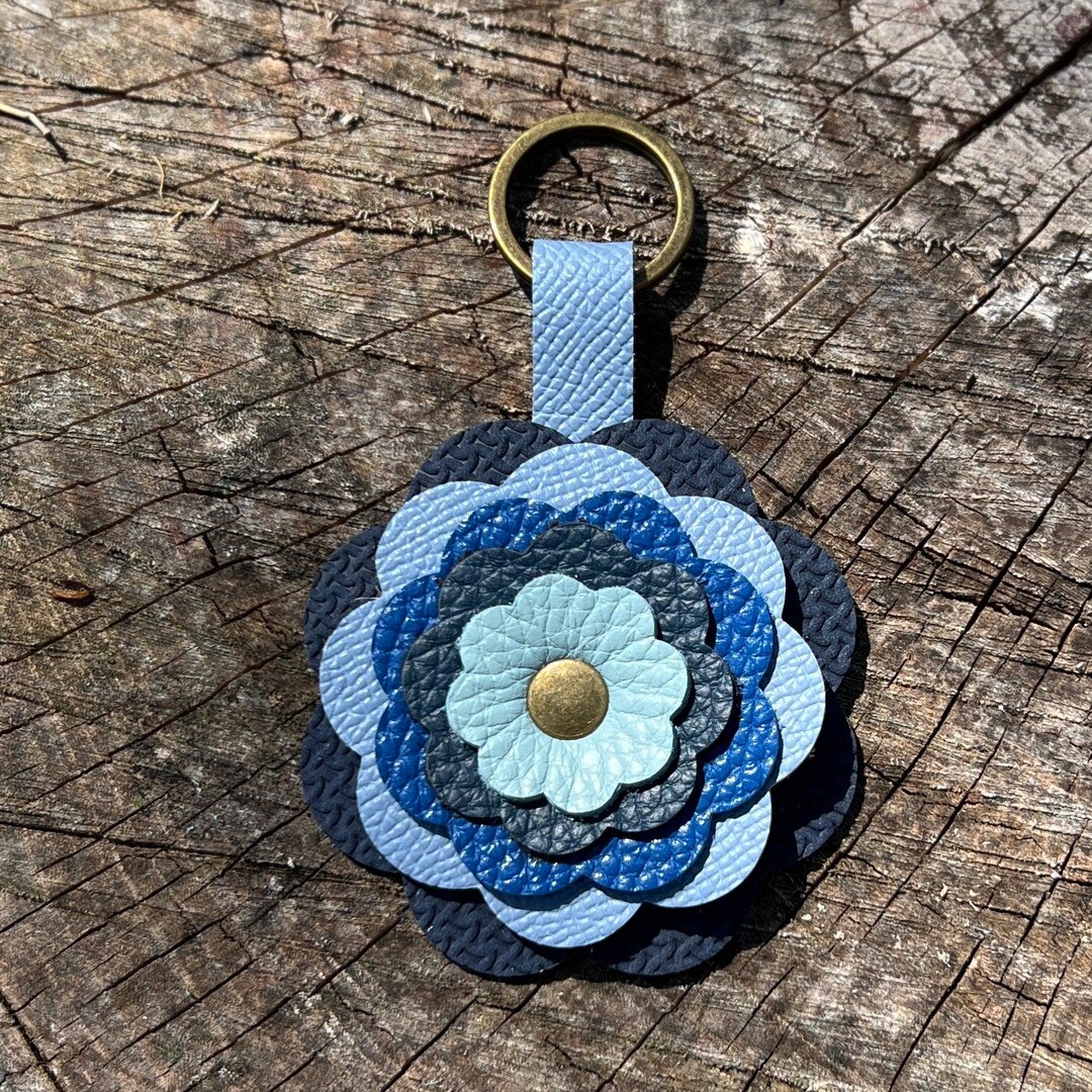 Leather Flower Bag Charm - Shades of Blue - Etsy