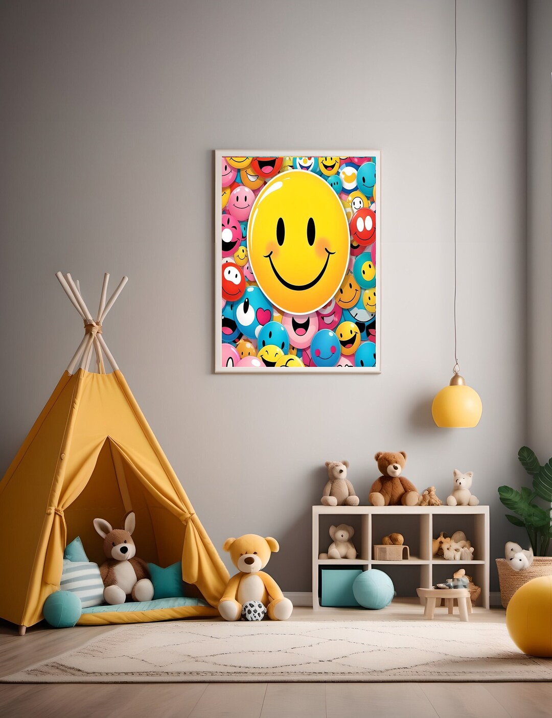 PRINTABLE Retro Smiley Faces, Downloadable Print, Playreoom Wall Art ...