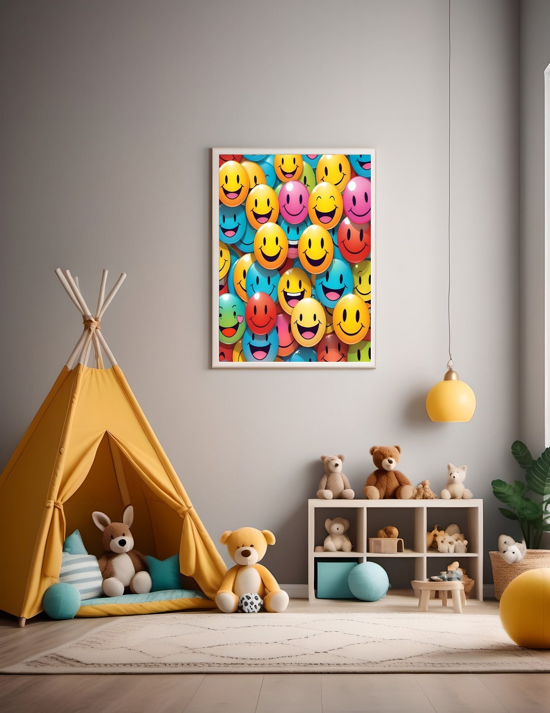 PRINTABLE Retro Smiley Faces, Downloadable Print, Playreoom Wall Art ...