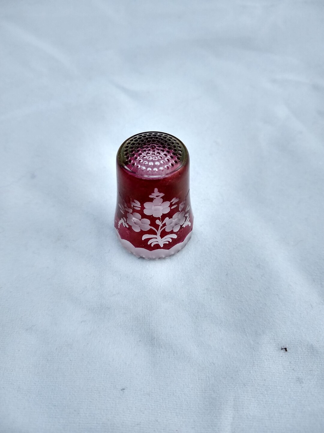 Vintage Glass Thimble Floral Etched Cut to Clear. Bohemian Ruby Red. - Etsy