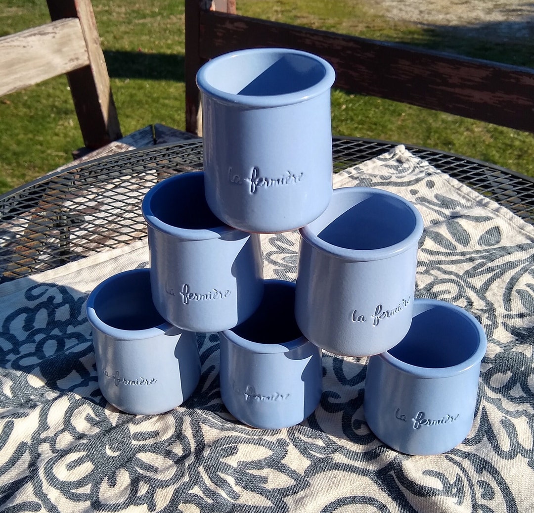 Set of 6 French Yogurt Pots. Lavender Blue Terra Cotta La Fermiere ...