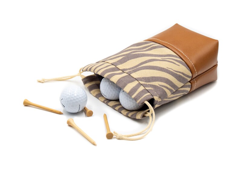 Lavender and Cream Zebra Drawstring Golf Accessory Bag With Cognac Faux ...