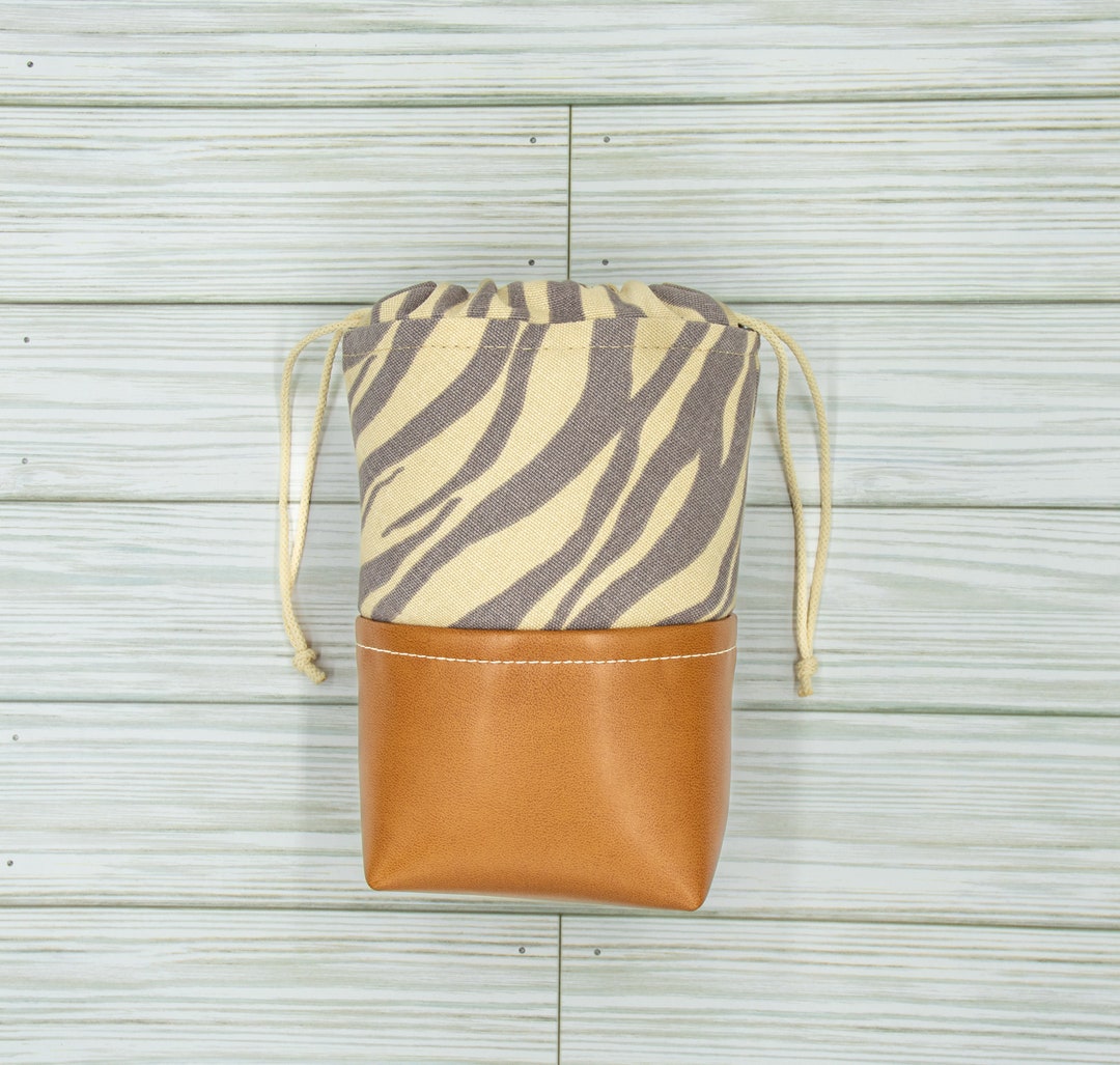 Lavender and Cream Zebra Drawstring Golf Accessory Bag With Cognac Faux ...