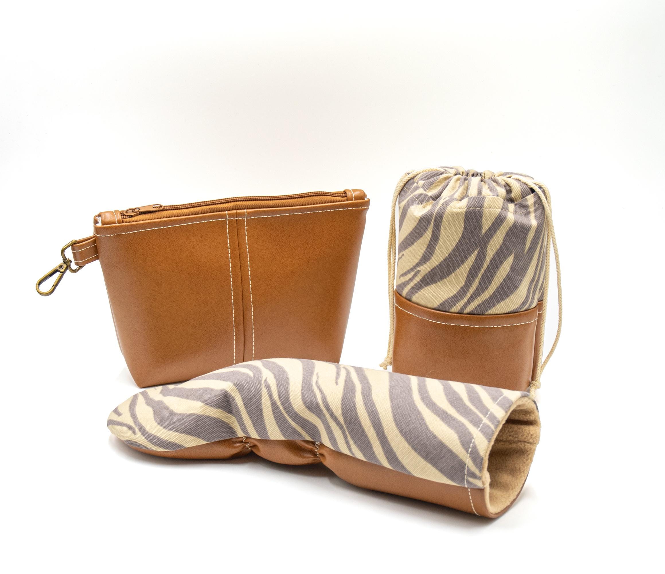 Lavender and Cream Zebra Drawstring Golf Accessory Bag With Cognac Faux ...