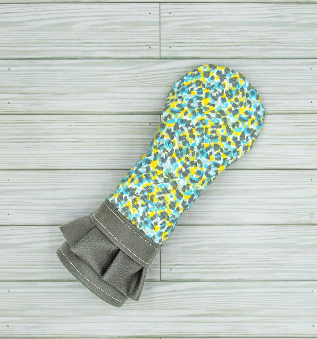 Blue Confetti Golf Club Headcover With Stone Gray Faux Leather Pleated ...