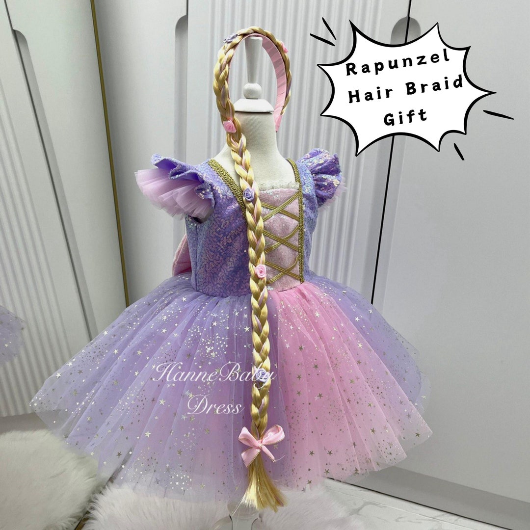 Rapunzel Inspired Dress, Rapunzel Crown With Flowers, Girls Princess ...