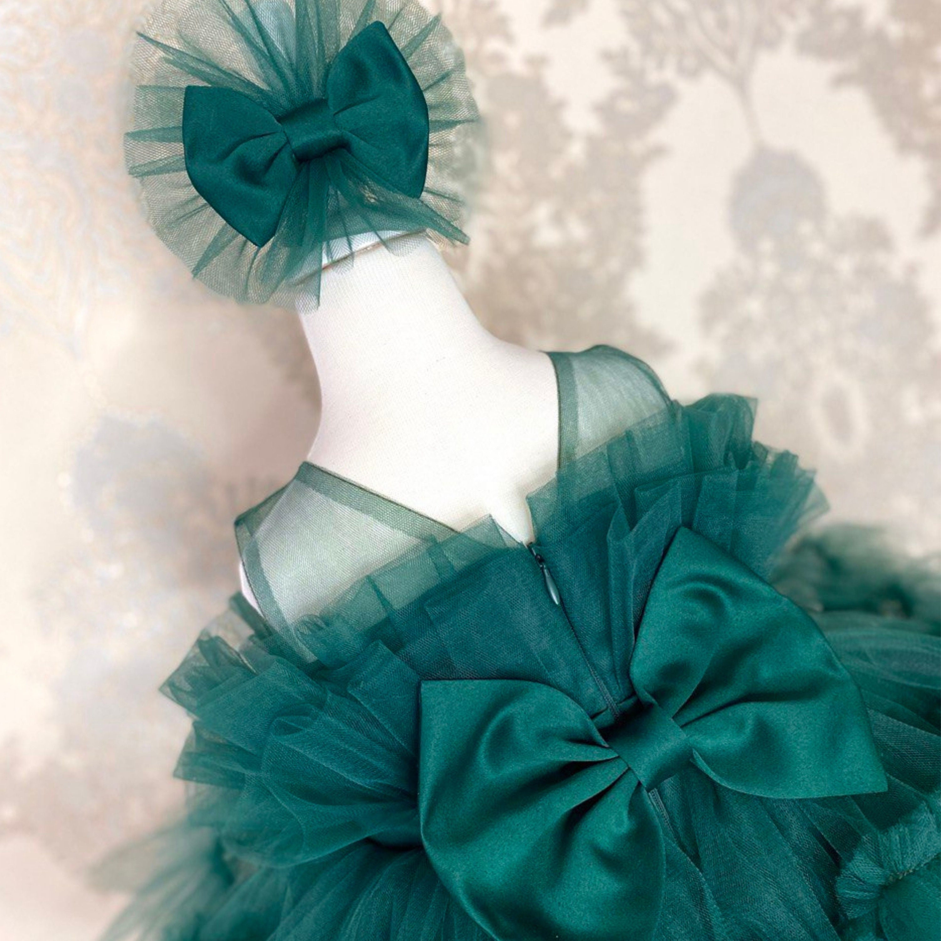 Emerald Green Baby Dress, Christmas Photo Shoot Girl Dress, Puffy First ...