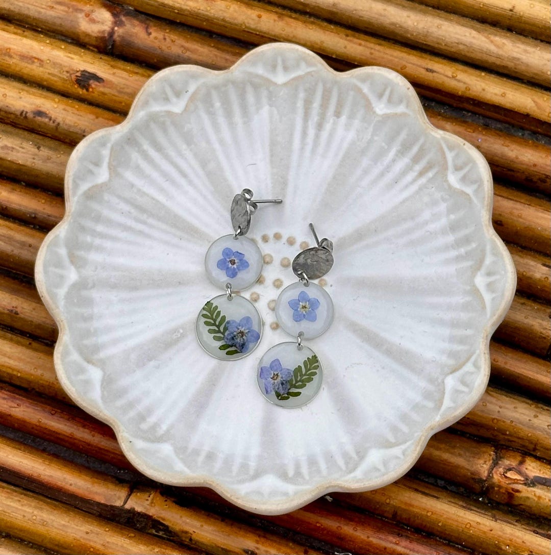 Fern and Forget Me Not Tiered Circle Dangles-silver - Etsy
