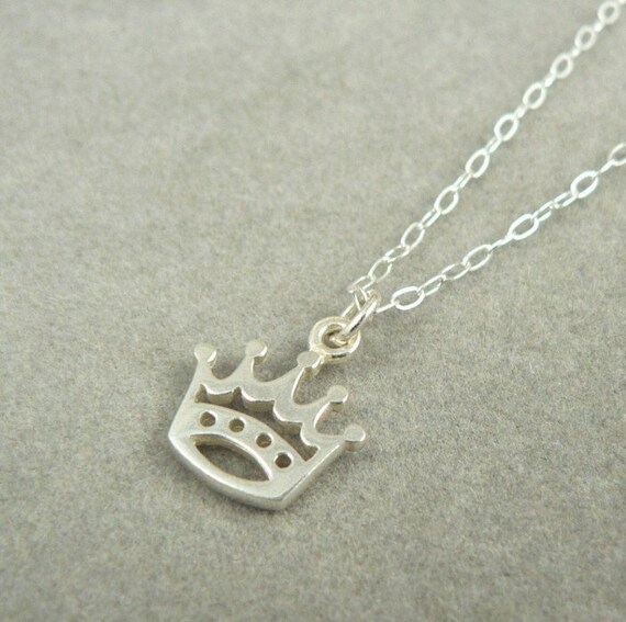 Petite Crown sterling silver tiny charm necklace | Etsy