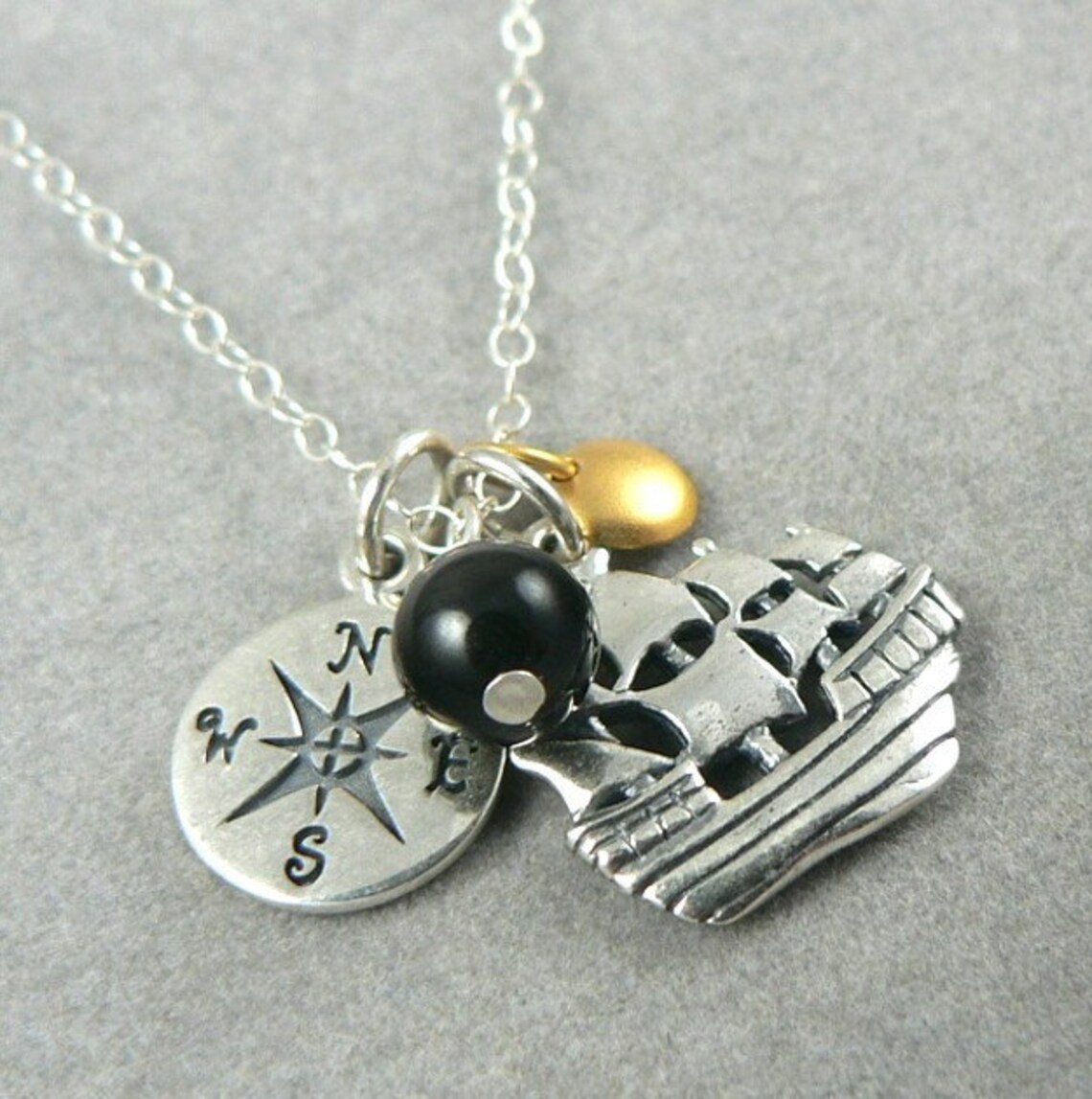 Pirate Treasure Sterling Silver Ship Charm Necklace Avast Me - Etsy