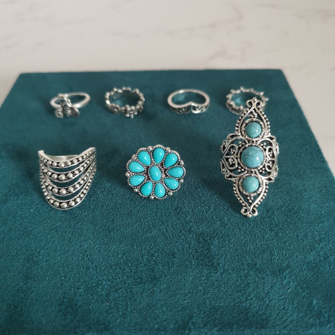 7 Piece Boho Ring Set, Moonstone Rings, Gemstone Rings, Ethnic Jewelry ...