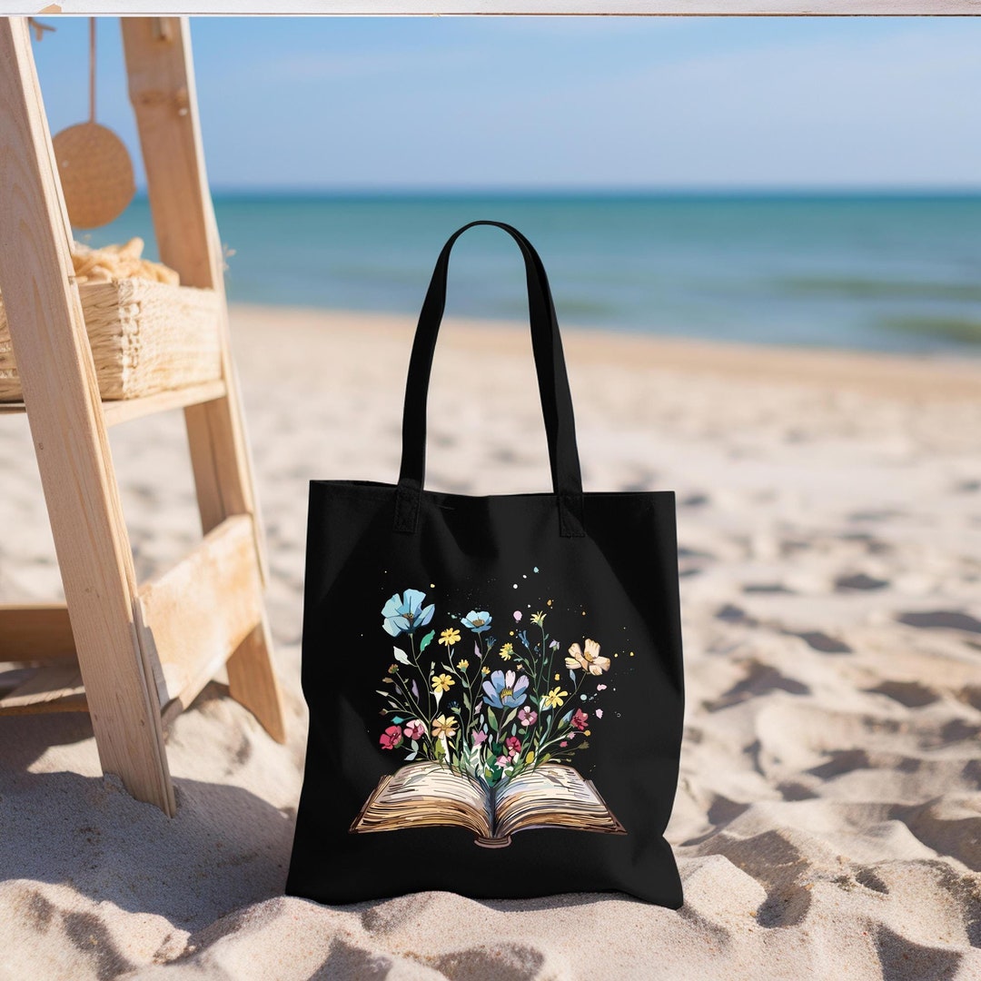 Bookish Tote Bag, Floral Book Tote, Book Lovers Gift, Book Bag,reading ...