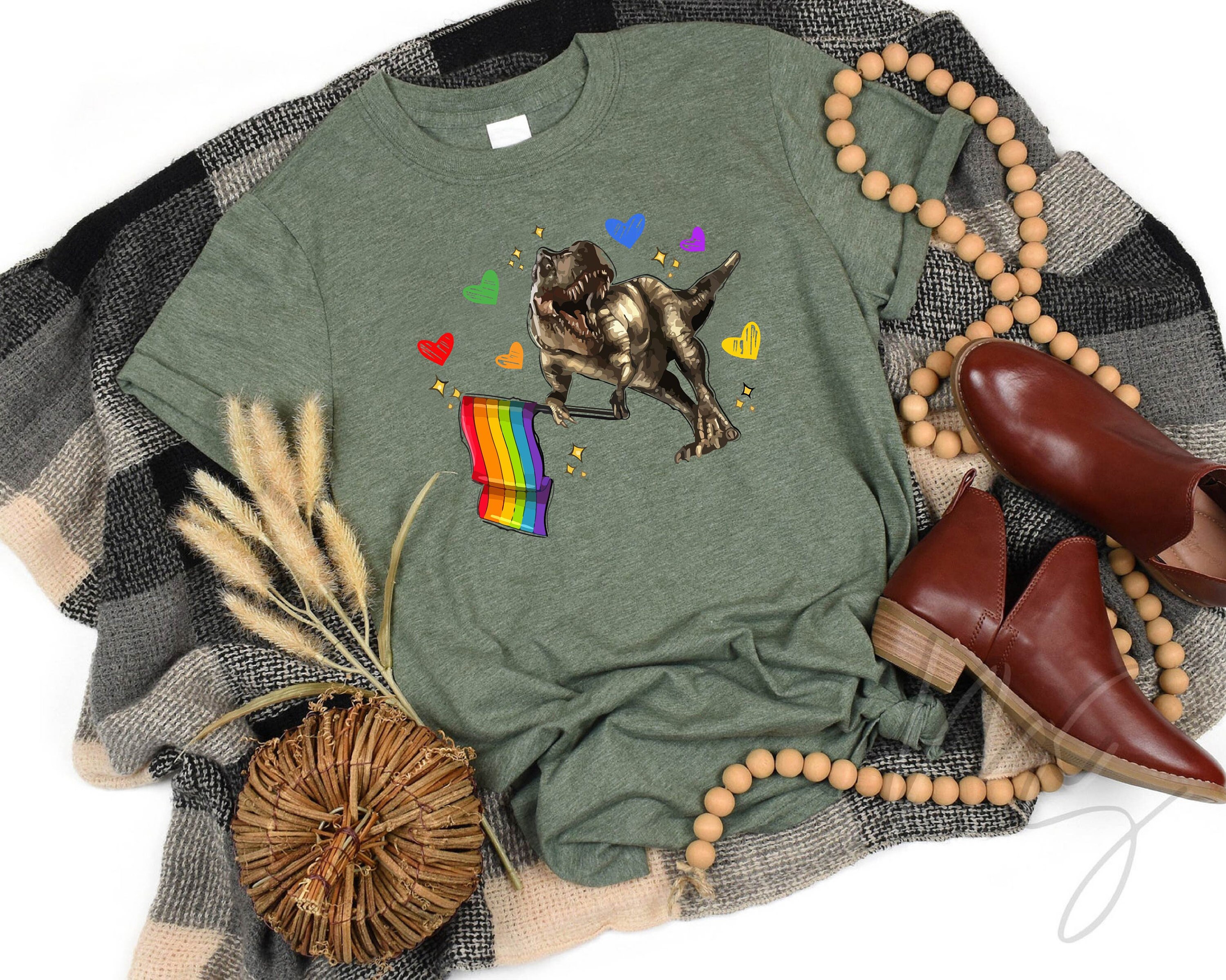 LGBTQ Flag T-rex Shirt,rainbow Dinosaur Pride T-shirt,support Equality ...