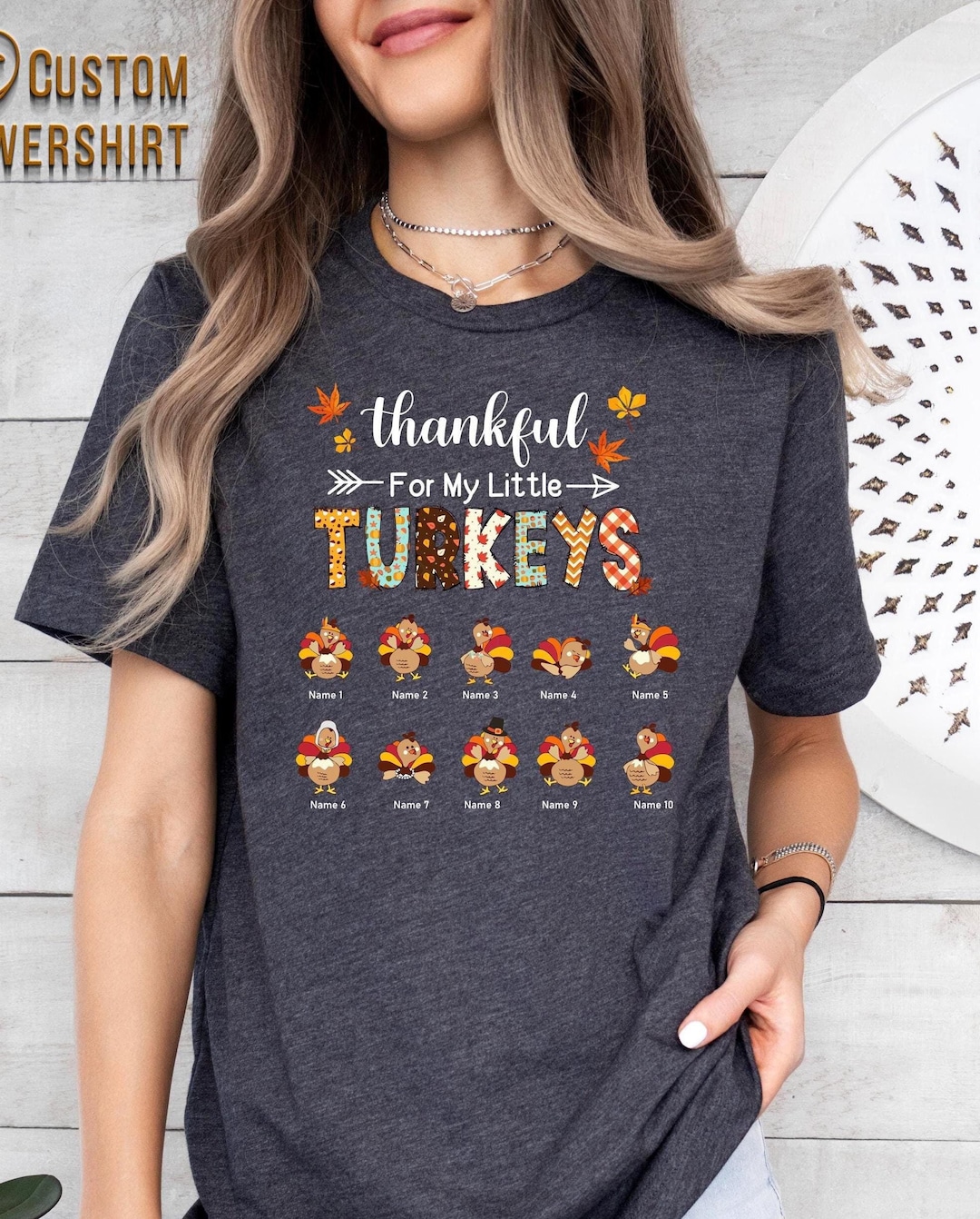 Thankful for My Little Turkeys Shirt, Custom Grandma Thanksgiving Shirt ...