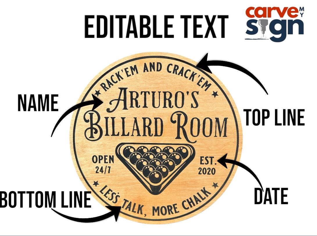 Personalized Billiard Room Sign, Custom Birch Wood Man Cave Decor - Etsy