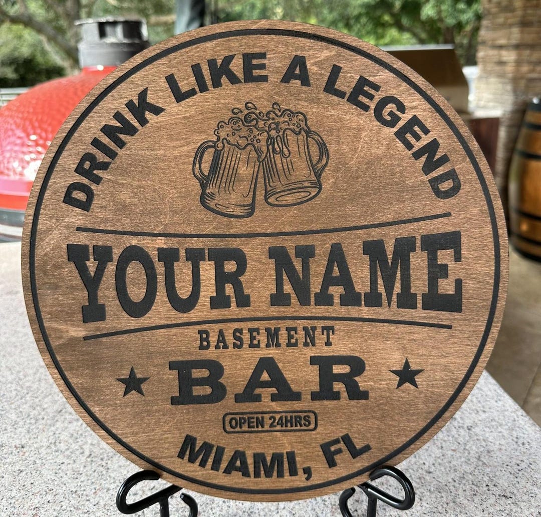 Custom Wooden Bar Sign With Clinging Beer Glasses, Personalized Bar ...