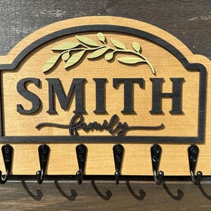 Personalized Key Holder for Entryway – Family Last Name Key Rack, Wall ...