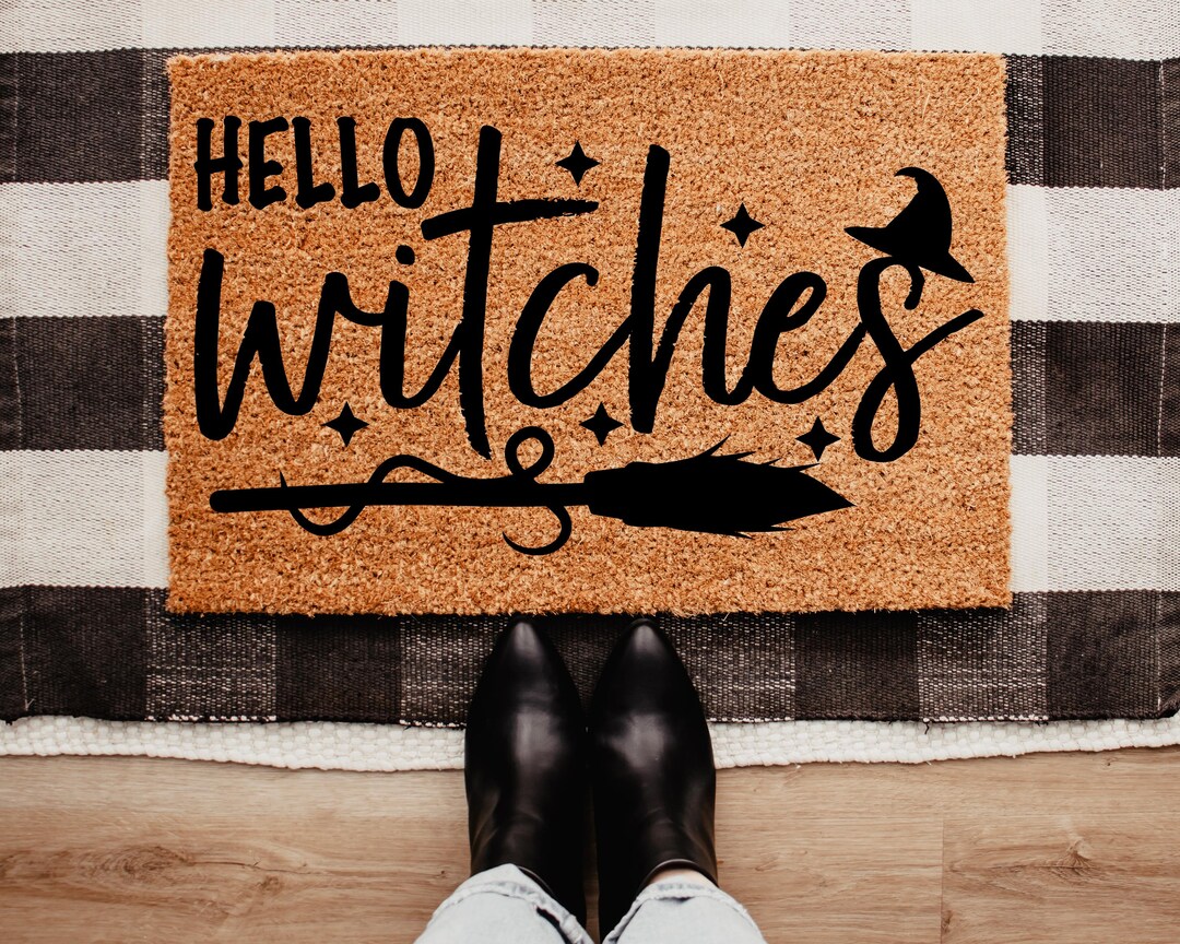 Hello Witches Halloween Doormat, Spooky Welcome Mat, Witchy Front Porch ...