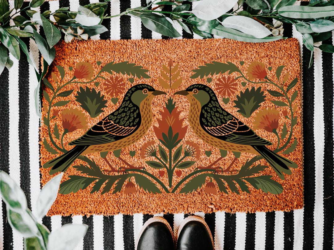 Vintage Floral Birds Doormat, Boho Welcome Mat, Nature Lover Gift ...